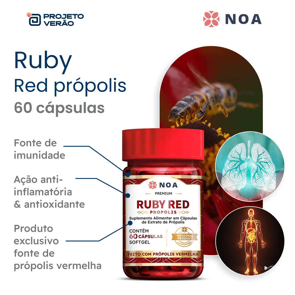 Kit 3x Ruby Propolis - 100% Própolis Vermelha (600mg) 60 Cápsulas ...